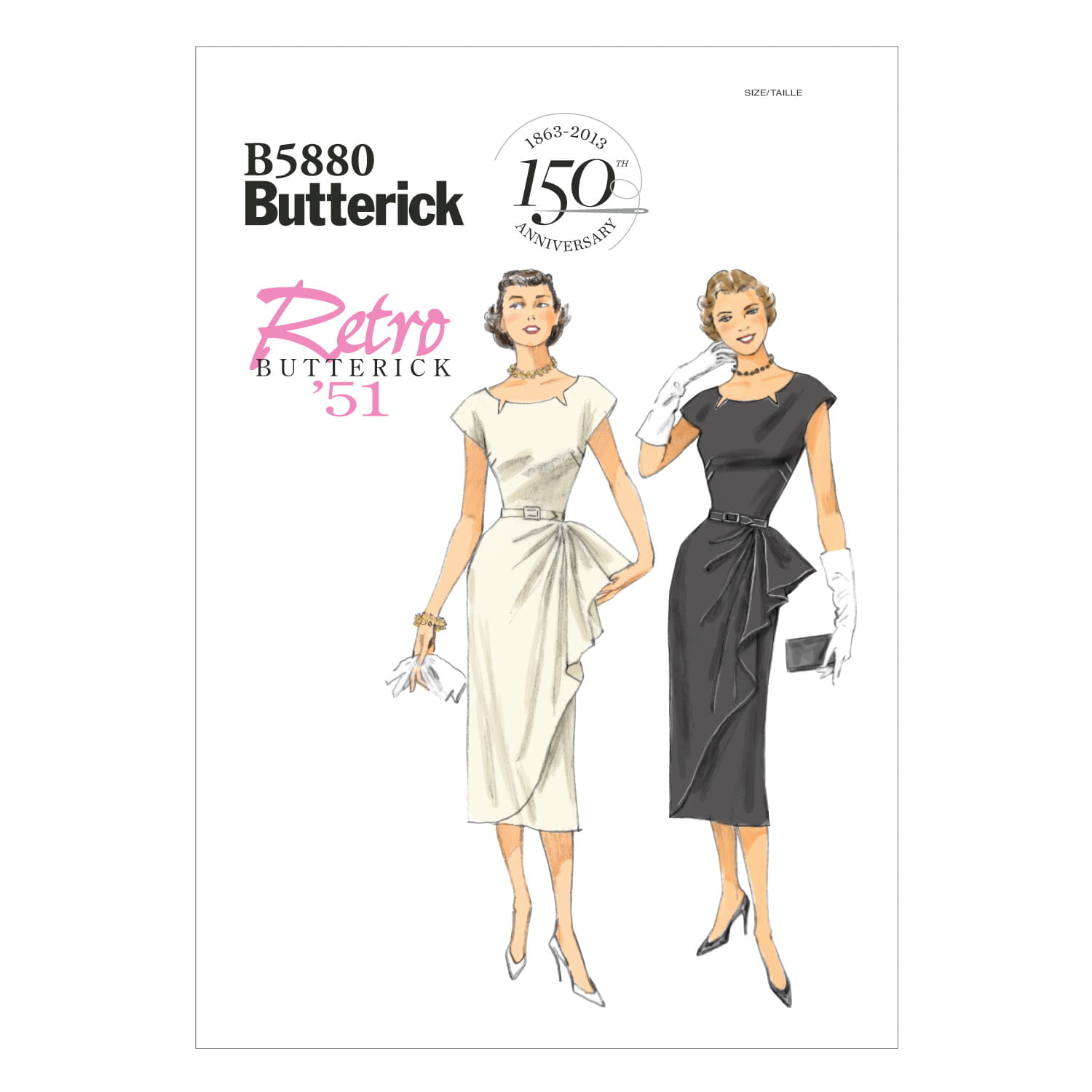 Butterick | B5880 | 1950s Misses'/Misses' Petite Side-Ruffle Dress and ...